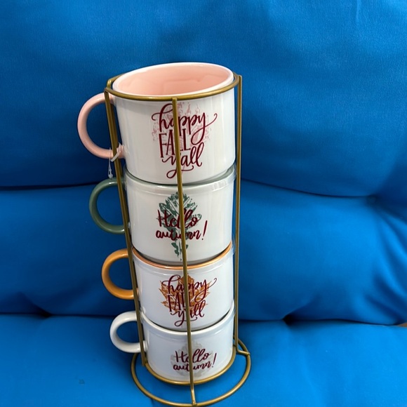 Dining | Stackable Mug Set With Stand Unique Piece Fourcups Happy Fall ...